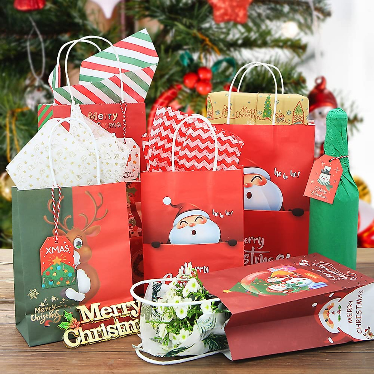 Christmas Tissue Paper for Gift Wrapping Bags, Colored Tissue Paper Christmas, 60 Sheets 20 x 20 Inches Per Sheet 12 Designs 5 Sheets Each Design for Gift Wrapping, Xmas Wrapping Bags and Wine Bottles