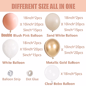 Futureferry Double Stuffed Blush Pink and Sand White Balloon Garland Arch Kit 158Pcs Peach and Metallic Gold Balloon Bobo Clear Balloons for Wedding Baby Shower Anniversary Birthday Decorations