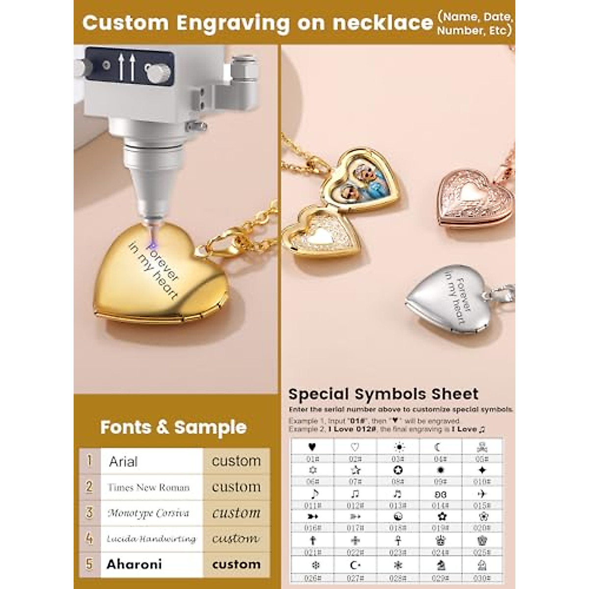 Gold Heart Lockets for Women, 18K Gold Plated Love Locket Necklace That Holds Pictures with 22 Inch Chain for Her Loving Jewelry