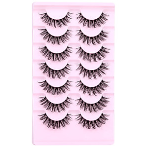 JIMIRE Natural False Eyelashes with Clear Band Mink Fluffy Lashes D Curl Strip Lashes 16MM Volume Natural Look like Lash Extension 5D Cat Eye Lashes 7 Pairs Pack