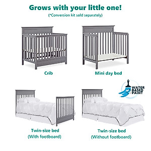 Dream On Me Harbor 4-in-1 Convertible Mini Crib in Storm Grey, Greenguard Gold Certified