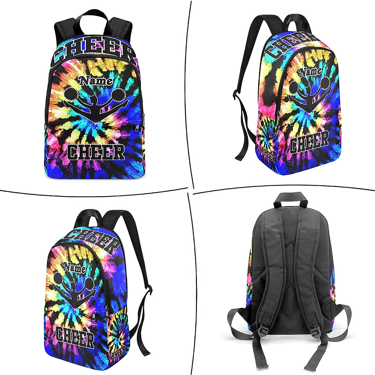 SunFancyCustom Tie Dye Cheer Cheerleader Backpack Bookbags Laptop Bag Casual Travel Daypack for Camping Shopping