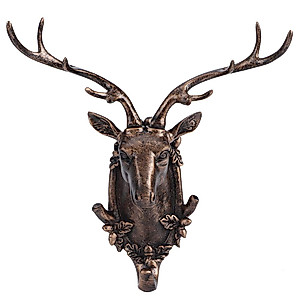 LiebeWH Animal Head Shape Hook Hanging Hook Hook Bathroom Wall Towel Hanging Hook Coat Hat Keys Hanger Mural Decoration (Deer Head (Antique Gold))