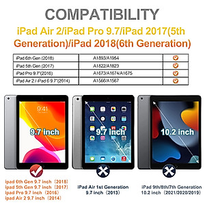 BRAECN Silicone Case for iPad 9.7 Inch 6th/5th Generation, iPad Pro 9.7, iPad Air 2, Triple Protected Rugged Cover with Stable Kickstand/Hand Grip/Pencil Holder/Shoulder Strap for Kids-Navy+Blue