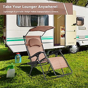 HAPPYGRILL Zero Gravity Lounge Chair Folding Patio Recliner for Outdoor Beach Patio Poolside, Coffee