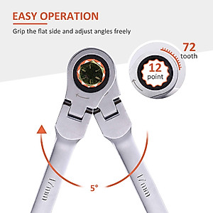 OMT 6-Piece Metric 8mm - 19mm Extra Long Gear Ratcheting Wrench Set XL Extended Handle with Flex Head, 8mm 9mm 10mm 11mm 12mm 13mm 14mm 15mm 16mm 17mm 18mm 19mm - 6pcs & 12 Sizes