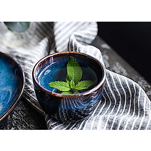 KCHAIN Blue Porcelain Cups Set Pack of 4 Handcraft Flambed Glazed Ceramic Cups Mugs set 6oz