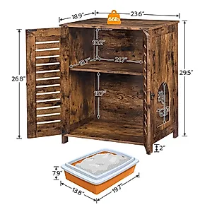 HOOBRO 2-Tier Cat Litter Box Enclosure, Double Layer Hidden Litter Box Furniture, Shutter Storage Cabinet, Multifunctional Hidden Cat Litter Box with Large Storage Space, Rustic Brown FG45MW01