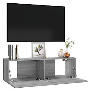 vidaXL Gray Sonoma Wall-Mounted TV Cabinet - Chic Floating Media Unit with 2 Compartments - Easy Clean Engineered Wood - Storage Solution for DVDs, Magazines and More - 39.4"x11.8"x11.8".