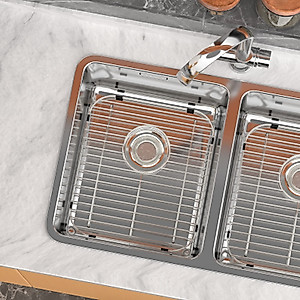 SlimmKISS Sink Grid and Sink Protectors for Kitchen Sink,Sink Rack for Bottom of Sink Stainless Steel Sink Grid Corner Radius Sink Grate Rear Drain Hole with Sink Strainer