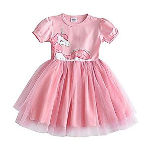 DXTON Toddler Summer Dresses Casual Short Sleeve Girl Tutu Party Dresses SH4570-3T Pink