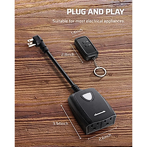 DEWENWILS Wireless Remote Control Outdoor Outlet with 2 Remotes, Electrical Plug in Light Switch Weatherproof,15 AMP Heavy Duty, 100 FT Range, for Lights Lamp Fans, ETL Listed