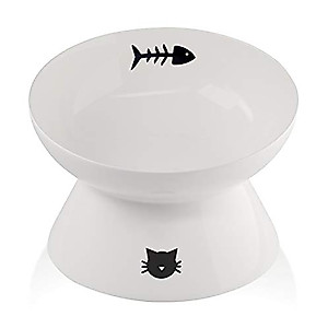 immaculife Ceramic Raised Cat Food Bowl for Elder Big Cats, Elevated Cat Dish, Tilt Angle Protect Cat's Spine, Stress Free, Backflow Prevention, Gift for cat