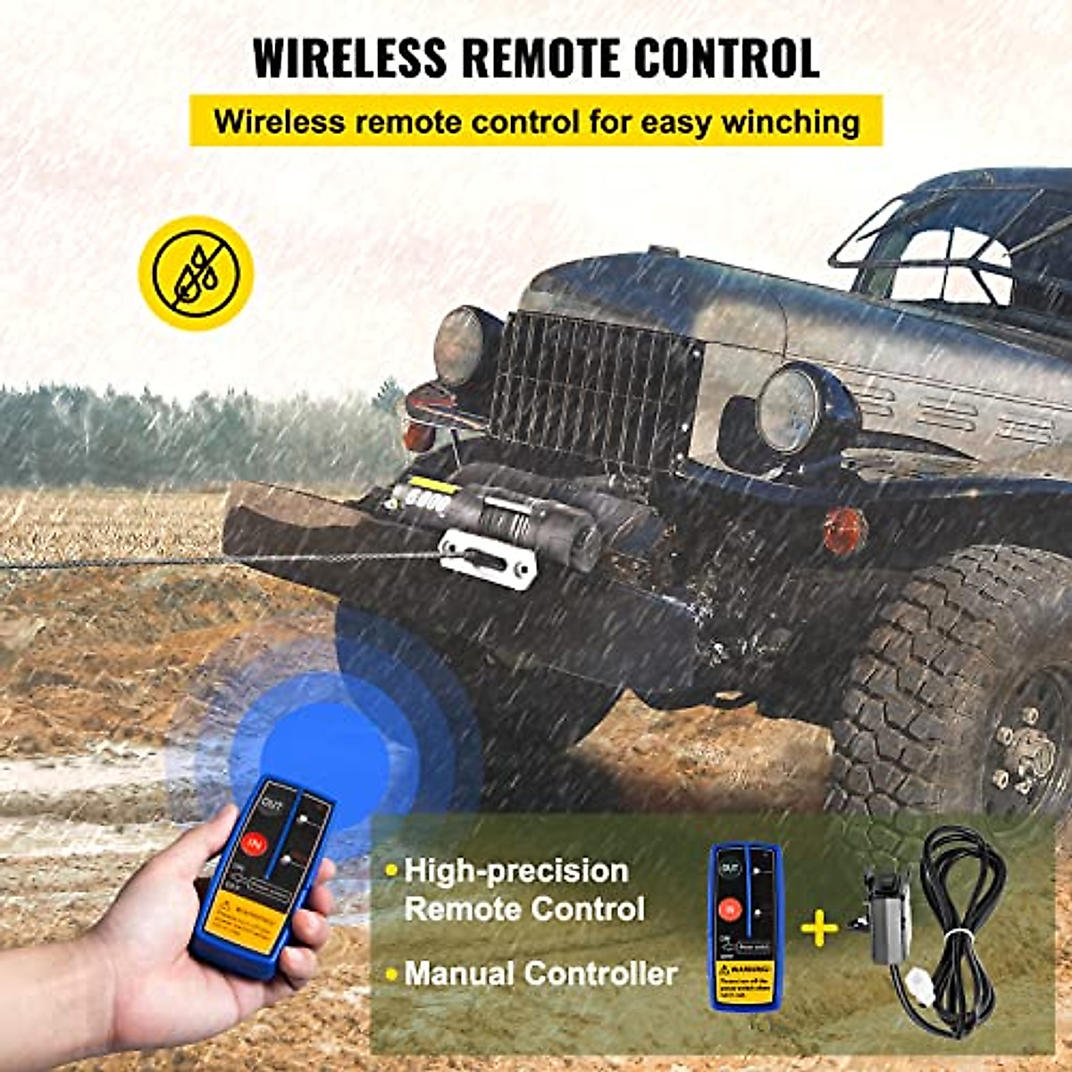 VEVOR Electric Winch 6000lb Load Capacity Truck Winch Synthetic Rope with Wireless Remote Control, Powerful Motor for ATV UTV Off Road Trailer