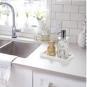 Emibele Vanity Tray, 8" Rectangular Resin Bathroom Kitchen Sink Counter Organizer Tray Dresser Tray Jewelry Ring Dish Holder Cosmetic Tray for Perfume Candle Small Plant Home Decor, Mini, Marble White