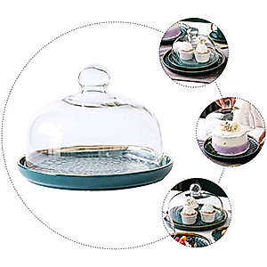 YARNOW Ceramic Tray with Dome Glass Dessert Cover Rustic Cake Stand Desert Platter Ceramic Serving Tray Cheese Cloche Dome for Desserts Fruits Snack Candy (6 Inch)