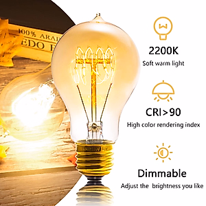 Sevici Edison Bulbs, A19 Bulbs 6 Pack, Dimmable 120V 40W Vintage Amber Glass, 240 Lumens E26 Base, Retro StyleIncandescent Bulbs, 2200K Warm Yellow Light, for Home Office Desk Lamp Stand