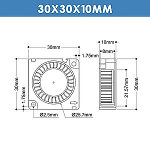 WINSINN 30mm Blower Fan 24V, Micro 24 Volt Fans Blower 3010 Dual Ball Bearing, 30mmx10mm 2PIN (Pack of 2Pcs)