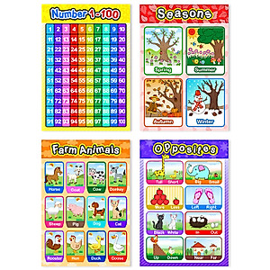 Educational Preschool Poster for Toddler and Kid with Glue Point Dot for Nursery Homeschool Kindergarten Classroom - Teach Numbers Alphabet Colors Days and More 16 x 11 Inch (12 Pieces, English Style)