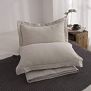 Simple&Opulence 100% Linen Duvet Cover Set with Embroidery Washed - 3 Pieces (1 Duvet Cover with 2 Pillow Shams) with Button Closure Soft Breathable Farmhouse - Linen, King Size