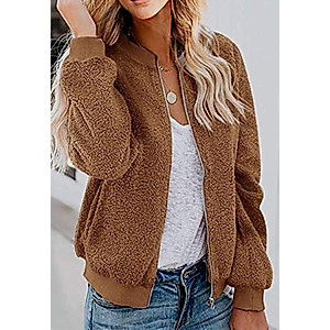 MIROL Women's Sherpa Fleece Jacket Faux Fuzzy Long Sleeve Casual Zip Up Bomber Coat