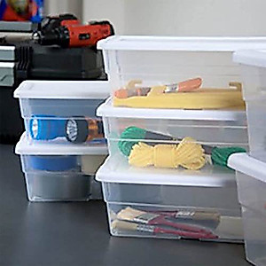 Sterilite 6 Quart Clear Plastic Stackable Storage Container Bin Box Tote with Snap-Close White Lid Organizing Solution for Home & Classroom, 72 Pack