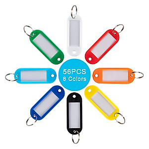 56 Pcs Key Tags,Tags with Keychain Can Be Easily Attached to Backpacks, Pet Collars and Luggage, 8 Different Color Key Rings Also Make Sorting Similar Items Like Keys Much Easier.