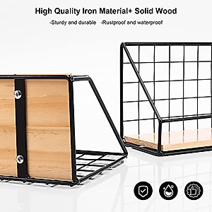 Livabber Floating Shelves Wall Mounted,Home Office Decor- 2 Rustic Arrow Design Wood Storage Metal Shelves Wall Mounted+Adhesive Shower Caddy Basket Shelf for Bathroom/Kitchen, 2 Pack (Small&Small)