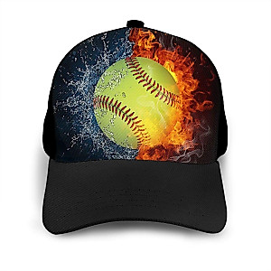 Baseball Cap Baseball on Fire Adjustable Anti UV Sun Hat Washed Cotton Outdoor Dad Hat for Men Women