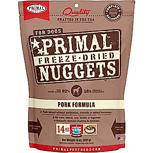 Primal Freeze Dried Dog Food Nuggets Pork 14 oz, Complete & Balanced Scoop & Serve Healthy Grain Free Raw Dog Food, Crafted in The USA