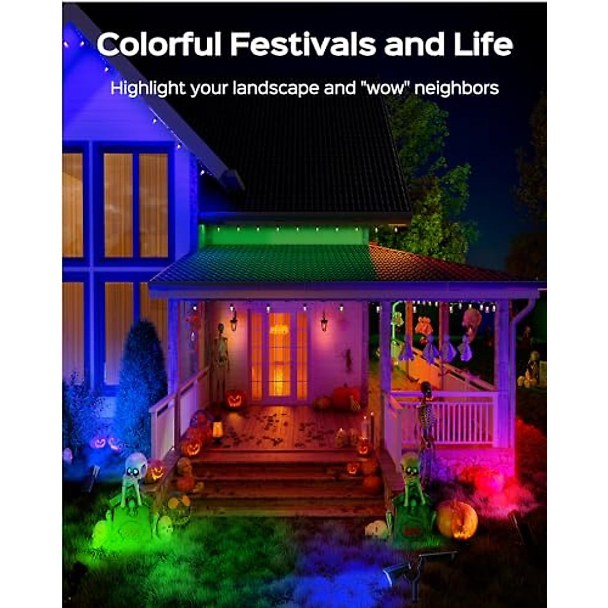 JACKYLED Solar Spot Lights Outdoor, Color Changing Spotlight RGB Landscape Spotlights Waterproof, Solar Lights for Yard/Garden/Walkway/Christmas, 6 Modes Auto On/Off 2 Pack