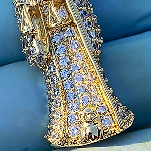 Bling Cartel La Santa Muerte Hip Hop Pendant Iced Charm Flooded Out 14K Gold Finish Small 2"