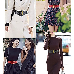 Toptim Womens Elastic Waist Belt Vintage Leather Wide Waistband (Waist 25-35", Black)