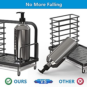 FixOwl Kitchen Sink Caddy Sponge Holder Organizer 304 Stainless Steel Sponge Caddy with Drip Tray, Black