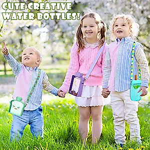 Queekay 6 Pcs Water Bottles with Straws for Kids Watermelon Water Bottle Adjustable Strap Leakproof Plastic Watermelon Ice Cream Camera Bread Biscuits Shaped Water Bottle for School Travel