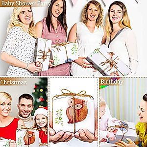 Junkin 10 Sheets Fawn Woodland Gift Wrap Wrapping Paper Folded Flat Baby Wrapping Paper Forest Animal Wrapping Paper Sheet for Boy Girl Birthday Baby Shower, 20 x 28 Inch
