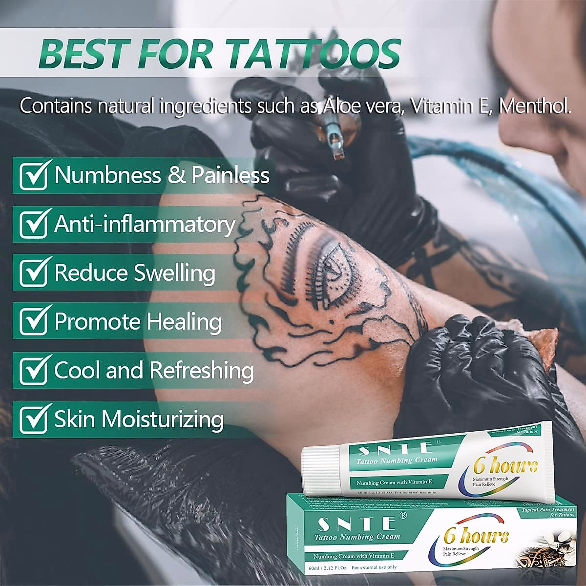 Numbing Cream for Tattoos Extra Strength (60ml/2.12floz), Lasts Over 6 Hours Maximum Strength Painless Tattoo Numbing Cream, Best Formula for Tattoos, Effective Promotes Healing Tattoo Numbing Cream