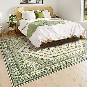 Boho Sage Green Area Rug 5x7 Living Room Rugs,Colorful Southwestern Rug for Bedroom,Large Dining Room Nursery Rug Non Slip,Washable Farmhouse Carpet for Playroom Entryway(Green/Beige/Multi,5'x7')