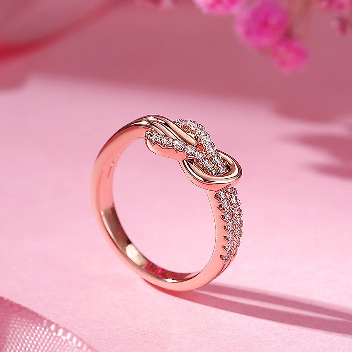 Jeulia Knot Design Band Classic Rings for Women cz Sterling Silver Eternity Rings Wedding Engagement Anniversary Promise Rings Bridal Sets (Rose Gold, 7)