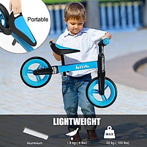 JOLLITO Toddler Balance Bike for 18 Months, 2, 3, 4 Years Old Girl Boy, Adjustable Seat and Handlebar, 9 Inch Wheel, Aluminium Frame, Best Gift for Beginners