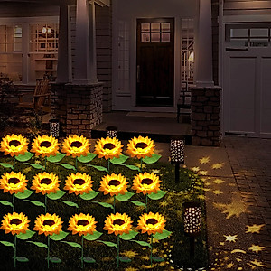 Solar Sunflowers Lights Outdoor Garden Decorative LED Lights Waterproof Solar Landscape Lights for Pathway, Garden,Yard, Patio, Backyard