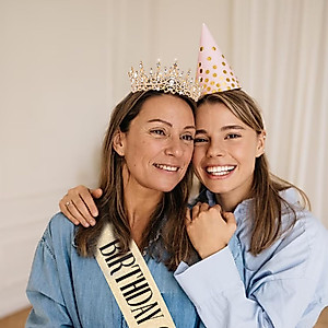 Bolonar Gold Crystal Birthday Crown for Women Birthday Queen Tiara with Combs Glitter Birthday Sash Happy Birthday Party Decorations Birthday Gifts