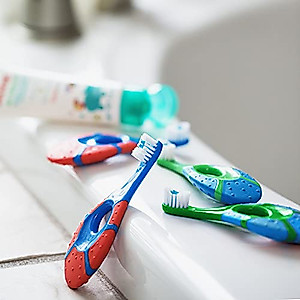 Farber Baby | Toddler Toothbrush (4 Pack) - Extra Soft Bristles, BPA Free, Soothing Teething Nub Ring Handle, 0-2 Years (Blue)