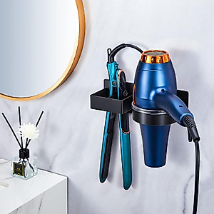 YAYINLI Hair Straightener Holder Wall, Black Blow Dryer Holder Wall Mounted Stainless Steel Hairdryer Holder for Bathroom, Hair Tools Organizer & Storage Curling Iron Holder, Salon Hair Dryer Holder