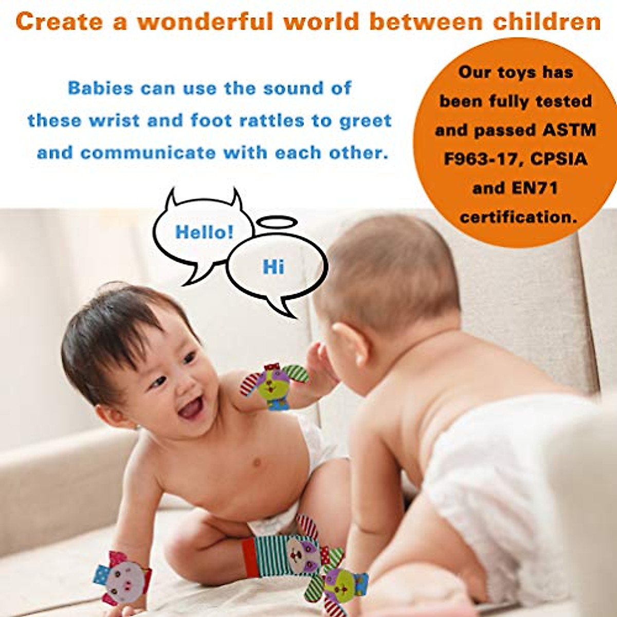 Baby Toy Wrist Rattle Foot Finder Socks with Soft Baby Book, Cotton and Plush Stuffed Infant Toys for Boy & Girl 0-3-6 Months, Present Gift for Newborn Infant Babies