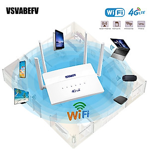 4G LTE Wireless Router with SIM Card Slot 300Mbps Unlocked Wireless Mobile WiFi Hotspot Routers with Antennas for B2/B4/B5/B12/B13/B17/B18/B25, Sim Card Router Support T-Mobile AT&T