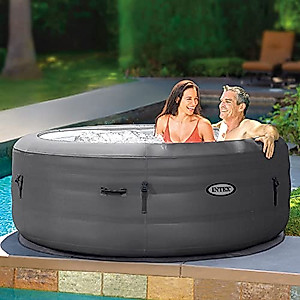 Intex 28481E Simple Spa 77in x 26in 4-Person Outdoor Portable Inflatable Round Heated Hot Tub Spa with 100 Bubble Jets, Filter Pump, and Cover, Black