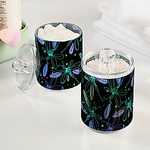Fustylead 2 Pack Dragonflies Plastic Apothecary Jars with Lid, Bathroom Vanity Storage Organizer Canister for Qtip, Cotton Ball, Swab, Round Pads, Floss