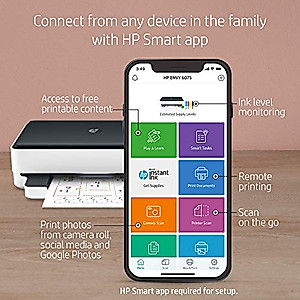 HP Envy 6075 Wireless All-in-One Printer, Mobile Print, Scan & Copy, Compatible with Alexa (8QQ97A) (Renewed)