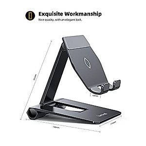 Lamicall Upgrade Super Stable Cell Phone Stand for Desk - Foldable Portable Aluminum Desktop Phone Holder Cradle Dock, Compatible for iPhone 14 13 12 Mini 11 Pro Xs Max Smartphones, Tablets 4-11"